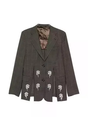 Simone Rocha Crystal-embellished Prince Of Wales Check Jacket - Grey