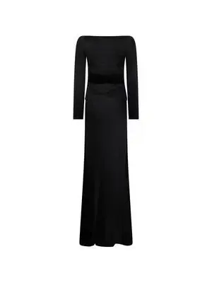 Alberta Ferretti Long Sleeve Maxi Dress With Lace Inserts - Black