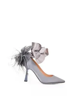 Alberta Ferretti Feather-embellished Bow-detail Pumps - Grey