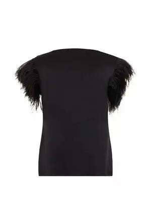 Alberta Ferretti Feather-trim Metallic-embellished T-shirt - Black