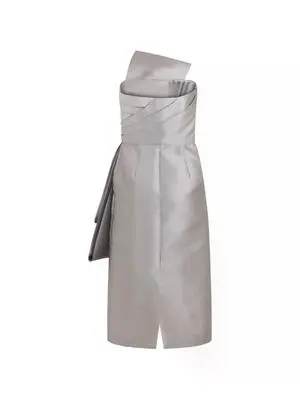 Alberta Ferretti Strapless Draped Midi Dress With Bow Detail