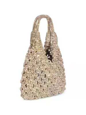 HIBOURAMA Crystal-embellished Woven Tote Bag - Gold