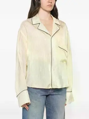 Plan C Striped Piped-trim Shirt - Yellow