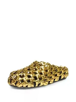 A.W.A.K.E. Mode Woven Leather Mules - Silver
