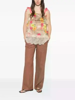 MY TWIN Square-neck Floral-print Top