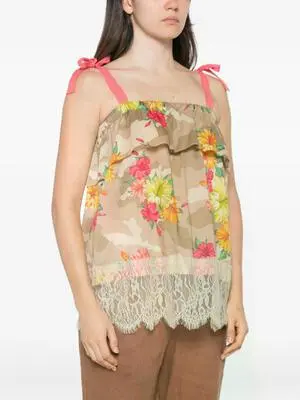 MY TWIN Square-neck Floral-print Top