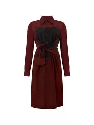 Alberta Ferretti Rose Print Silk Midi Shirt Dress - Red