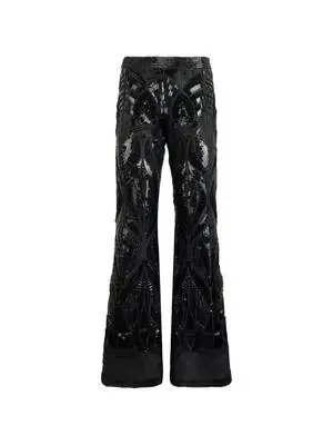 Alberta Ferretti Sequin-embellished Decorative-pattern Palazzo Pants - Black