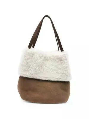 MANZONI 24 Shearling Trim Tote Bag - Brown