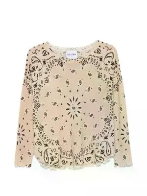 KUJTEN Bandana-print Distressed-edge Sweater