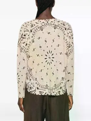 KUJTEN Bandana-print Distressed-edge Sweater