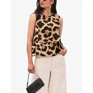 RO&ZO Leopard-print Peplum Cotton Top