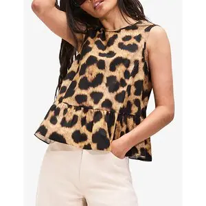 RO&ZO Leopard-print Peplum Cotton Top