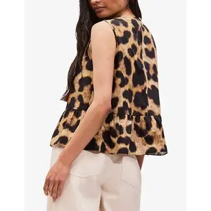 RO&ZO Leopard-print Peplum Cotton Top