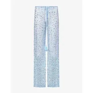 JADED LONDON Deva Sequin Straight-leg Knit Trousers - Blue
