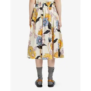 Marni Printed Elasticated-waist Cotton Poplin Midi Skirt