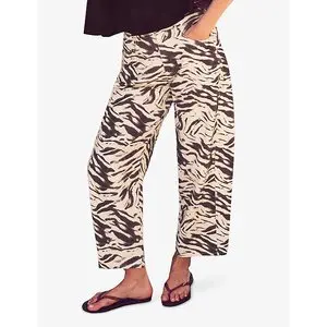 RO&ZO Zebra-print Barrel-leg Denim Jeans