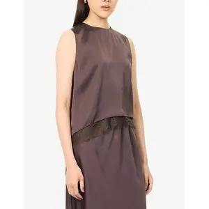 Vince Asymmetric-hem Lace-trim Satin Top