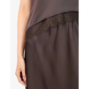 Vince Asymmetric-hem Lace-trim Satin Top