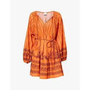 ALEMAIS Boathouse Printed Cotton Mini Dress - Orange