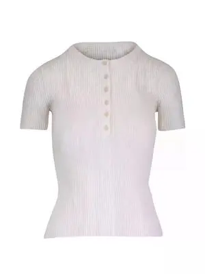 NILI LOTAN Ribbed-knit Short-sleeve Sweater - Neutrals