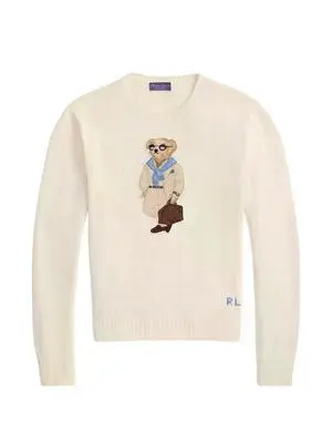 Ralph Lauren Purple Label Cream Intarsia Knit Polo Bear Sweater