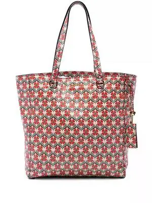Miu Miu 2010-2026 Leather Madras Floral Tote Bag - Red