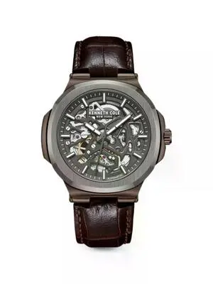 KENNETH COLE Skeleton-dial Crocodile-effect .5mm Watch - Silver