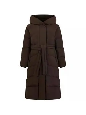 MOORER Belted Hooded Puffer Jacket - Brown