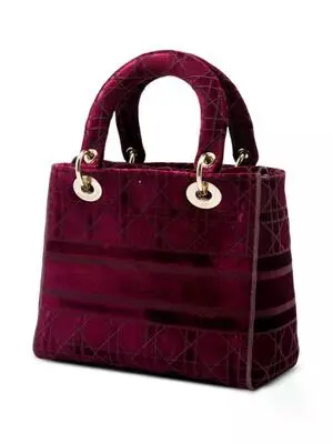 Dior Medium Embroidered Velvet Cannage Lady D-lite Satchel