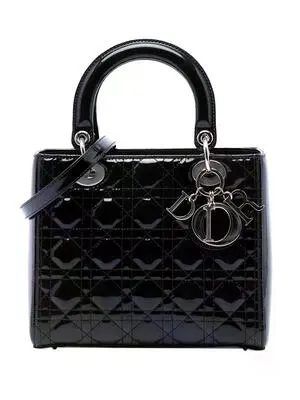 Dior 2012 Medium Patent Cannage Lady Satchel - Black