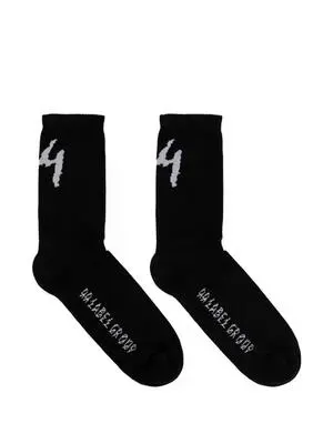 44 LABEL GROUP Logo-intarsia Ribbed-knit Socks - Black