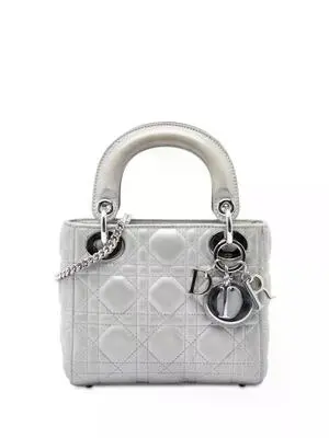 Dior 2015 Mini Iridescent Lambskin Cannage Lady Satchel - Silver