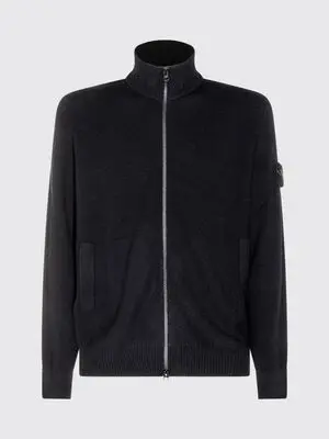 Stone Island Virgin Wool Turtleneck Cardigan With Compass Logo Patch