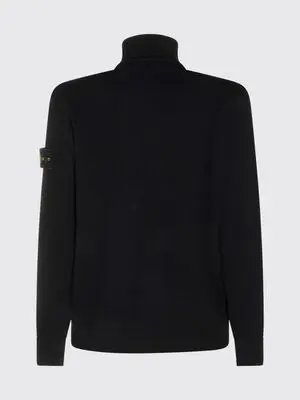 Stone Island Virgin Wool Turtleneck Cardigan With Compass Logo Patch