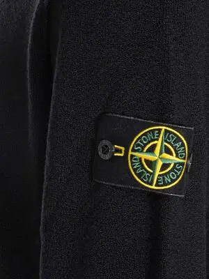 Stone Island Virgin Wool Turtleneck Cardigan With Compass Logo Patch