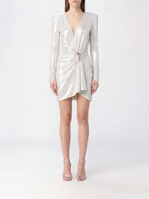 Philipp Plein Lamé Jersey Sheath Mini Dress With Padded Shoulders - Silver