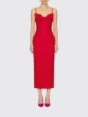 Magda Butrym Wool Midi Sheath Dress With Square Neckline And 3d Flower Appliqu - Red