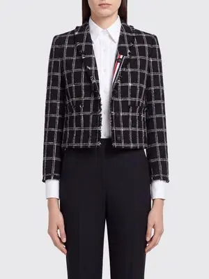 Thom Browne Check Pattern Cotton And Wool Blend Blazer With 4-bar Logo