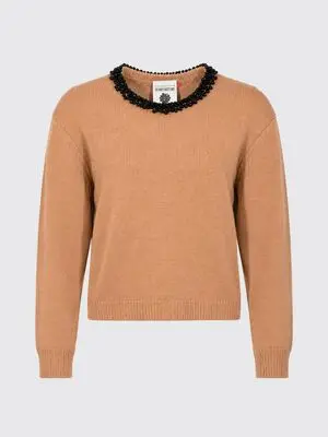 SEMICOUTURE Crystal-embellished Wool And Cashmere Crewneck Sweater - Camel