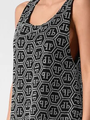 Philipp Plein Off-the-shoulder A-line Crêpe Mini Dress With Rhinestone Logo
