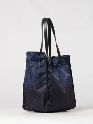Etro Arnica Paisley Nylon Tote Bag With Double Leather Handles - Blue