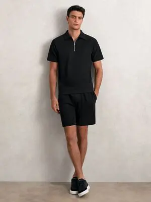 REISS Textured Drawstring Shorts - Black