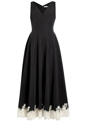 Simkhai Lace-trimmed Cotton-blend Faille Maxi Dress - Black