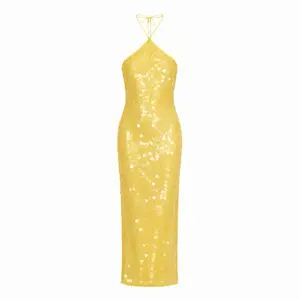 GUSHKA Sunbeam Sequin Halter Maxi Dress