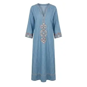 Adrift Clothing Sofia Chambray Bell Sleeve Midi Dress - Blue