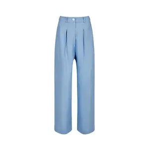 SHIKANZY Kamla Wide Leg Baby Linen High Waisted Pants - Blue