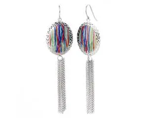 GOLD & HONEY Oval Tie Dye Printed Tassel Earrings - Gray