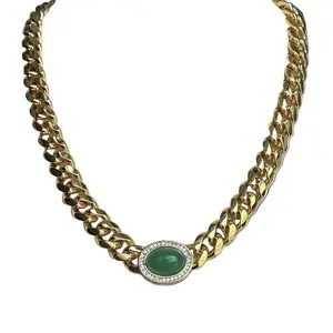 LAURA GRAY Laura Gray Harlow Curb Chain Necklace With Natural Stone And Pave Detail Red