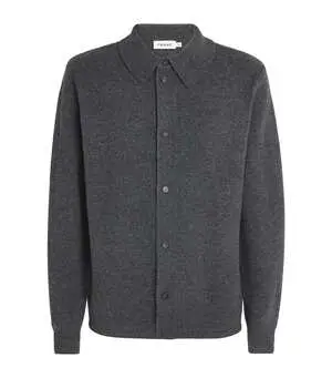 FRAME Boiled Wool Point Collar Cardigan - Grey